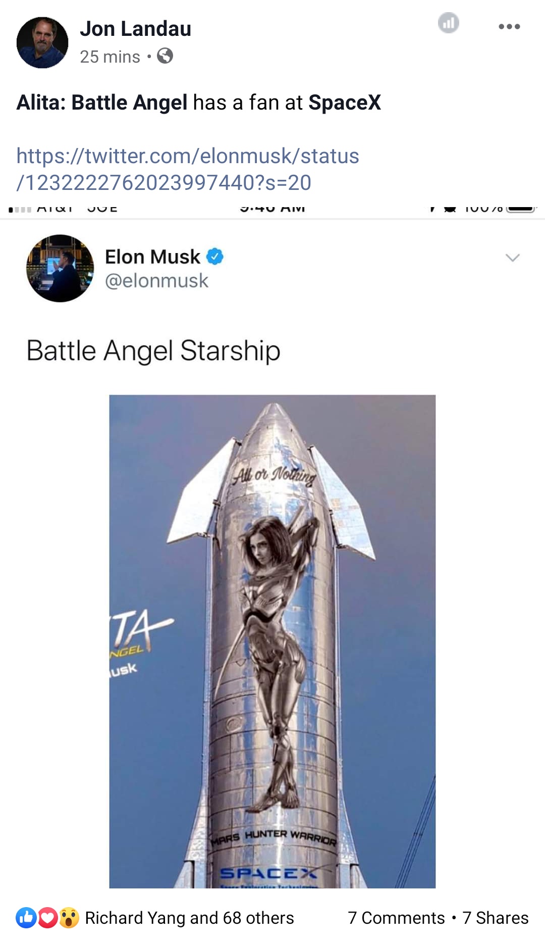 Elon Musk Shares An Image Of A Rocket Adorned With Art Of Alita: Battle ...