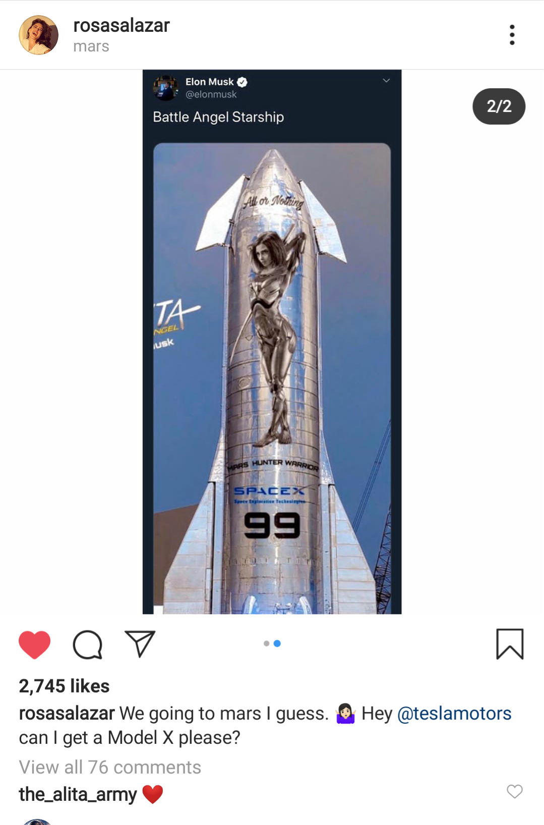 Elon Musk Shares An Image Of A Rocket Adorned With Art Of Alita: Battle ...