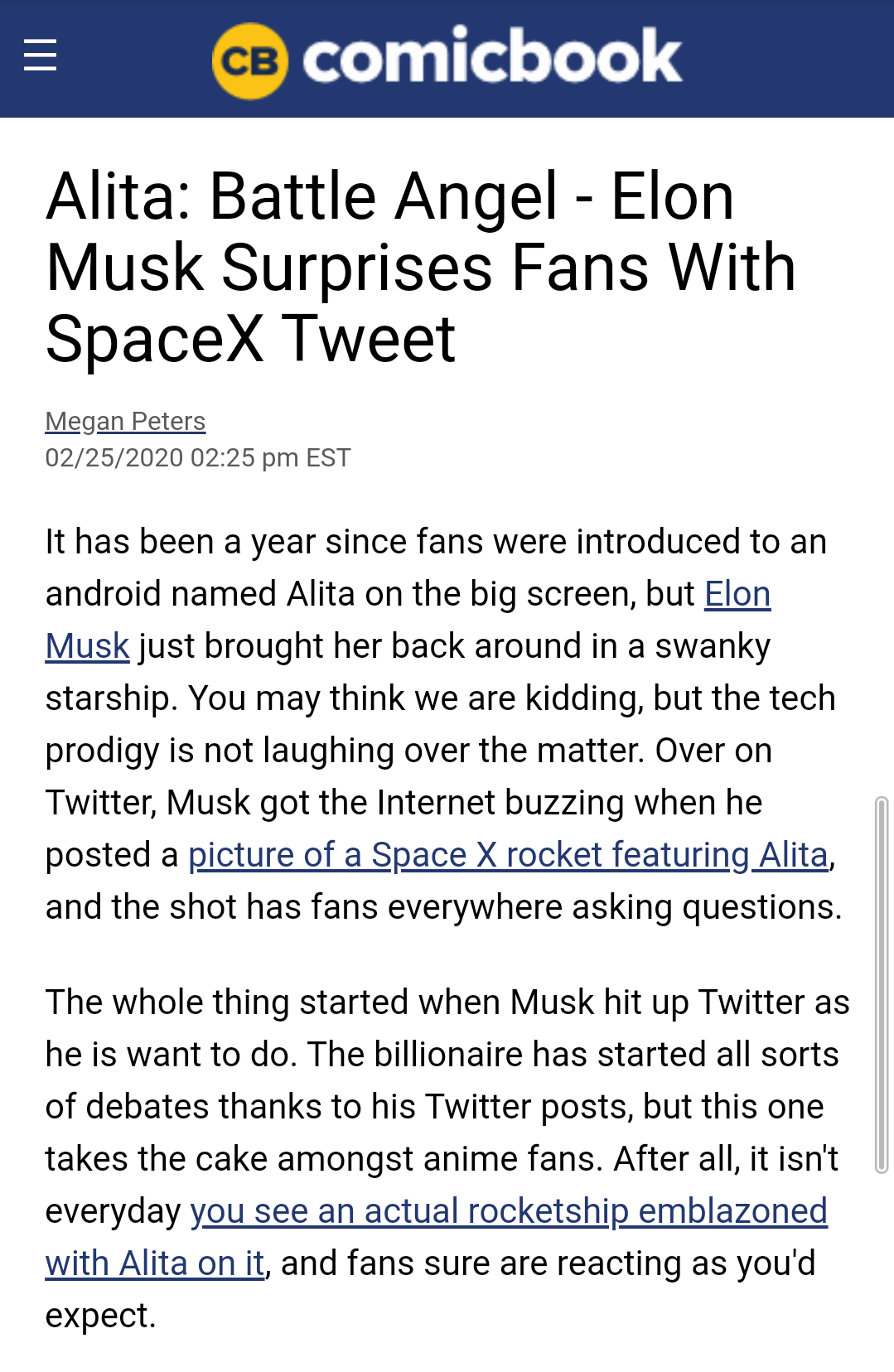 Elon Musk Shares An Image Of A Rocket Adorned With Art Of Alita: Battle ...